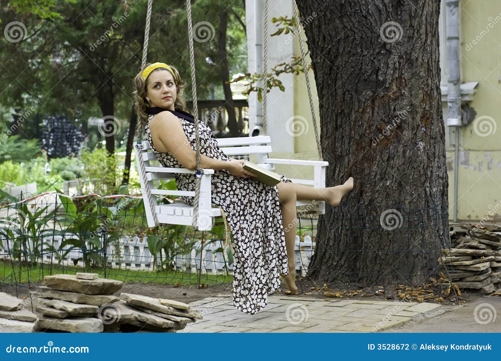 Beautiful woman at swing stock photo. Image of porch, life - 3528672