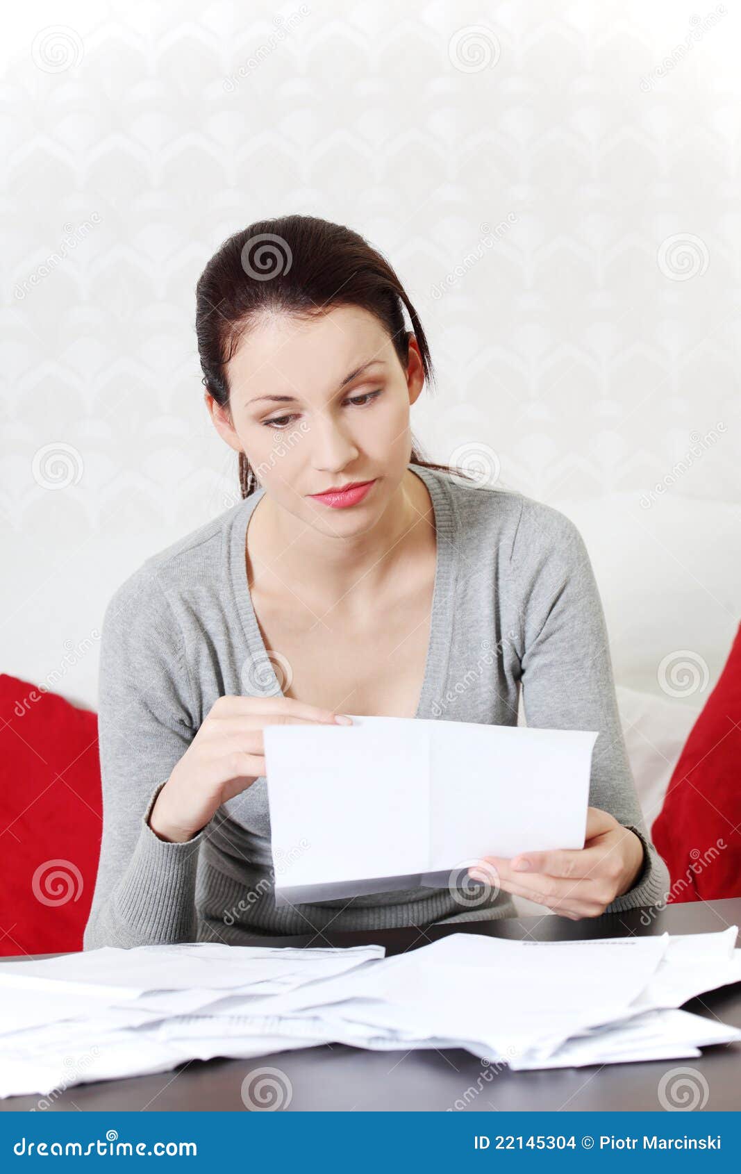 Beautiful Woman Taking a Look at Documents. Stock Photo - Image of ...