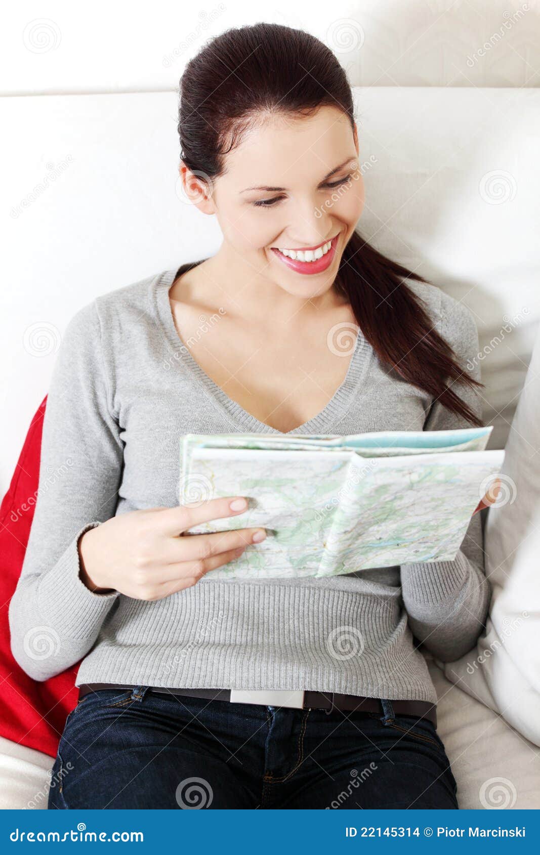 Beautiful Woman Taking a Look at a Map. Stock Photo - Image of home ...