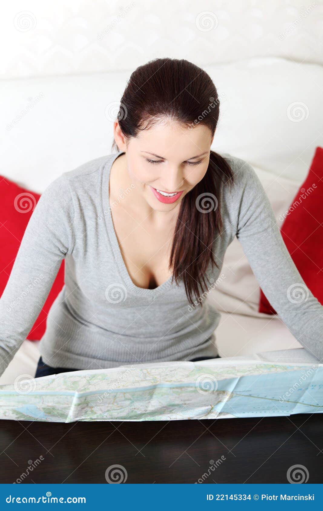 Beautiful Woman Taking a Look at a Map. Stock Photo - Image of holding ...