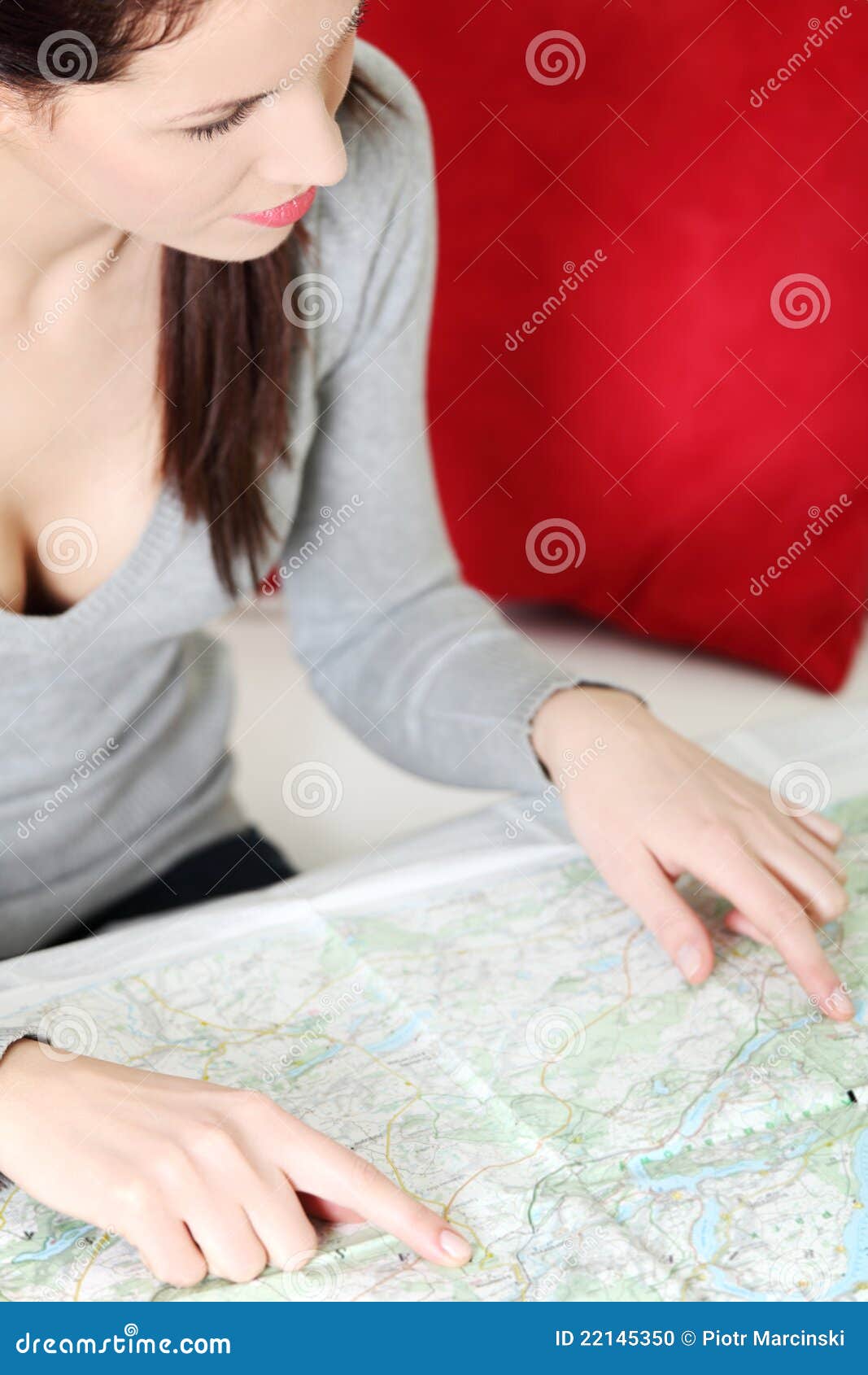 Beautiful Woman Taking a Look at a Map. Stock Photo - Image of paper ...