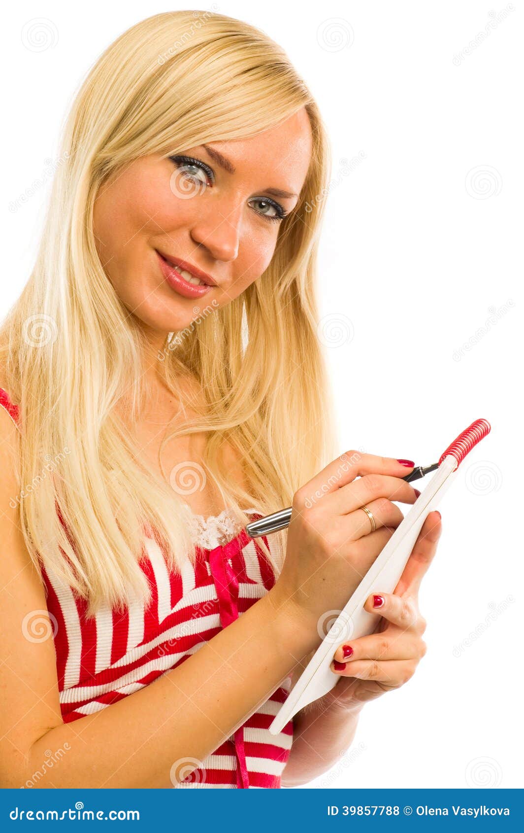 Beautiful Woman Taking Notes Stock Photo - Image of person, clothing ...