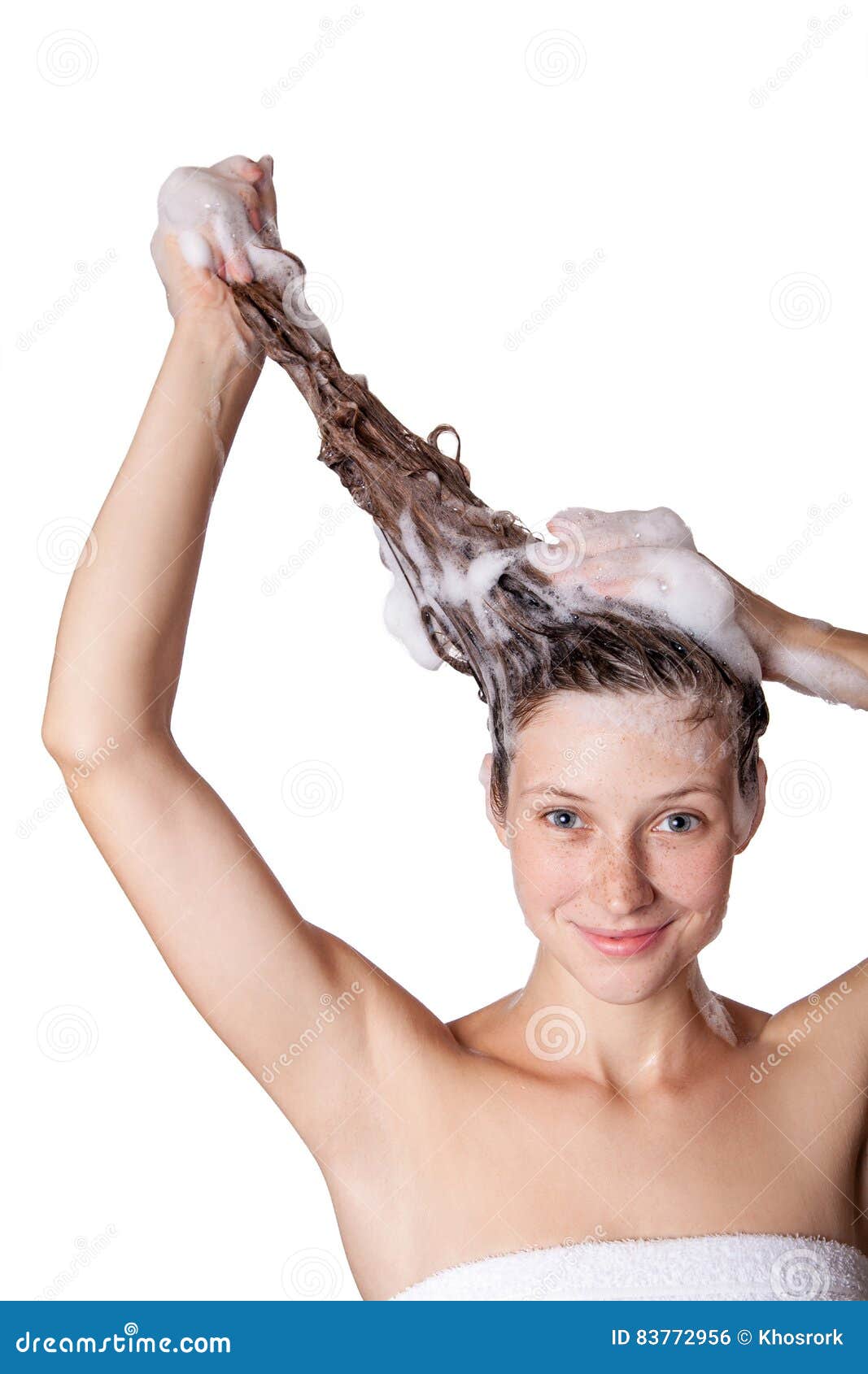 Beautiful Woman Taking A Shower And Shampooing Her Hair Washing Hair