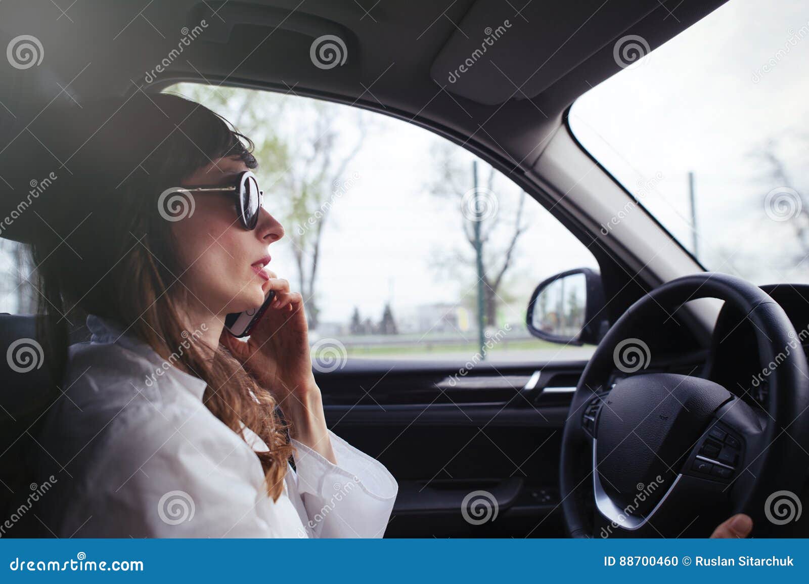 Beautiful Woman Talking on the Phone in the Car Stock Photo - Image of ...