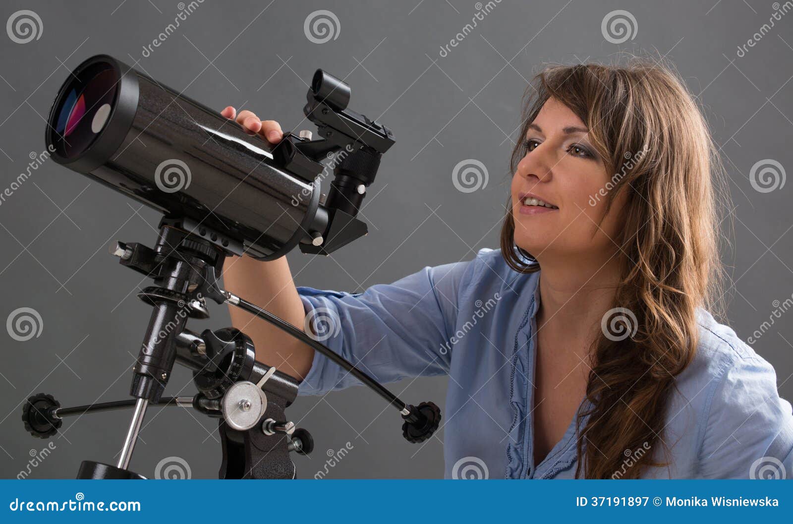 Beautiful Woman with Telescope Stock Image - Image of maksutov, happy ...