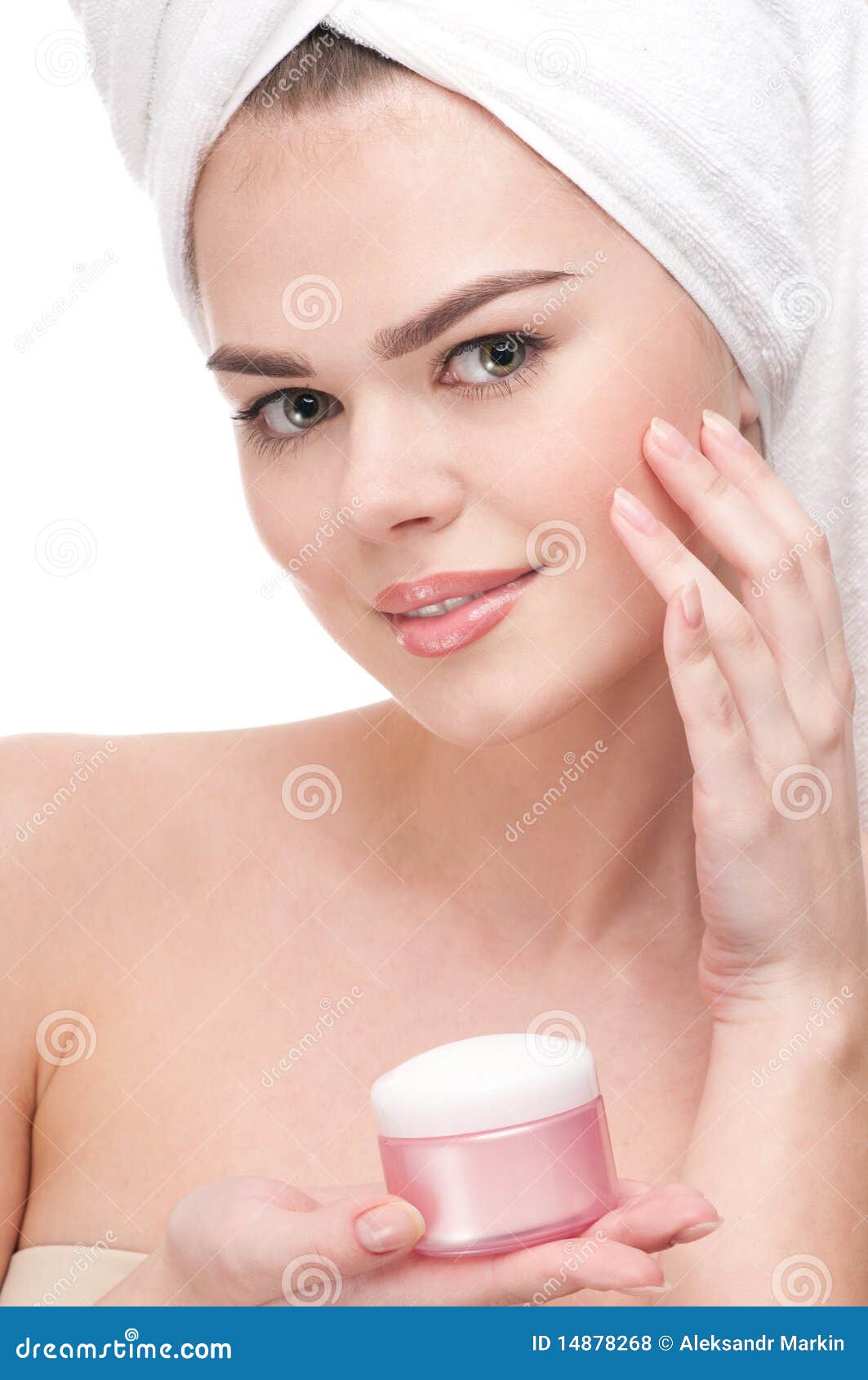 Beautiful Woman Tender Jar of Cream. Stock Photo - Image of creme ...