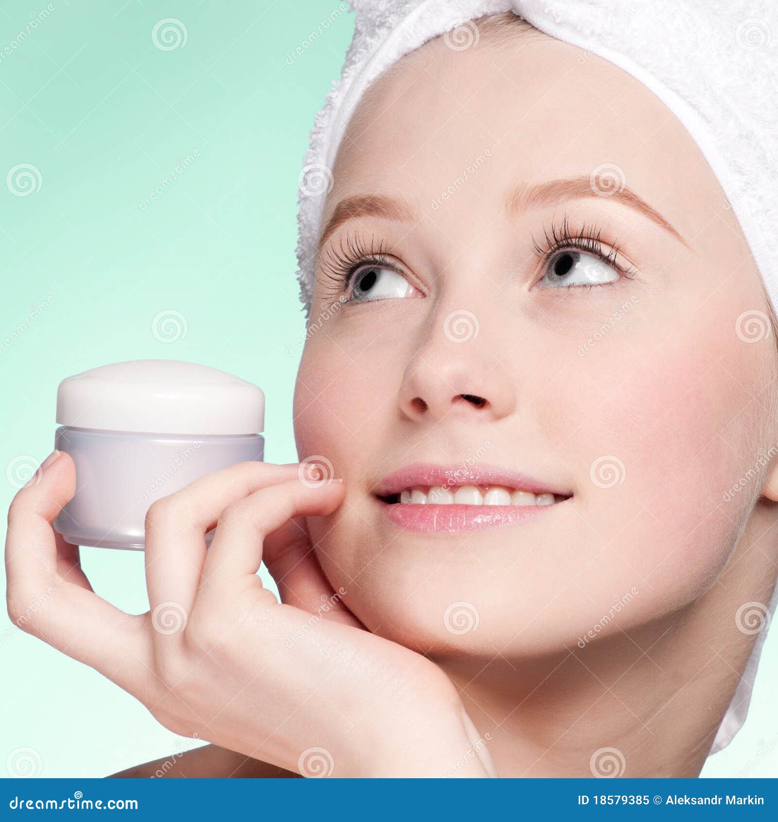 Beautiful Woman Tender Jar of Moisturizer Cream Stock Image - Image of ...