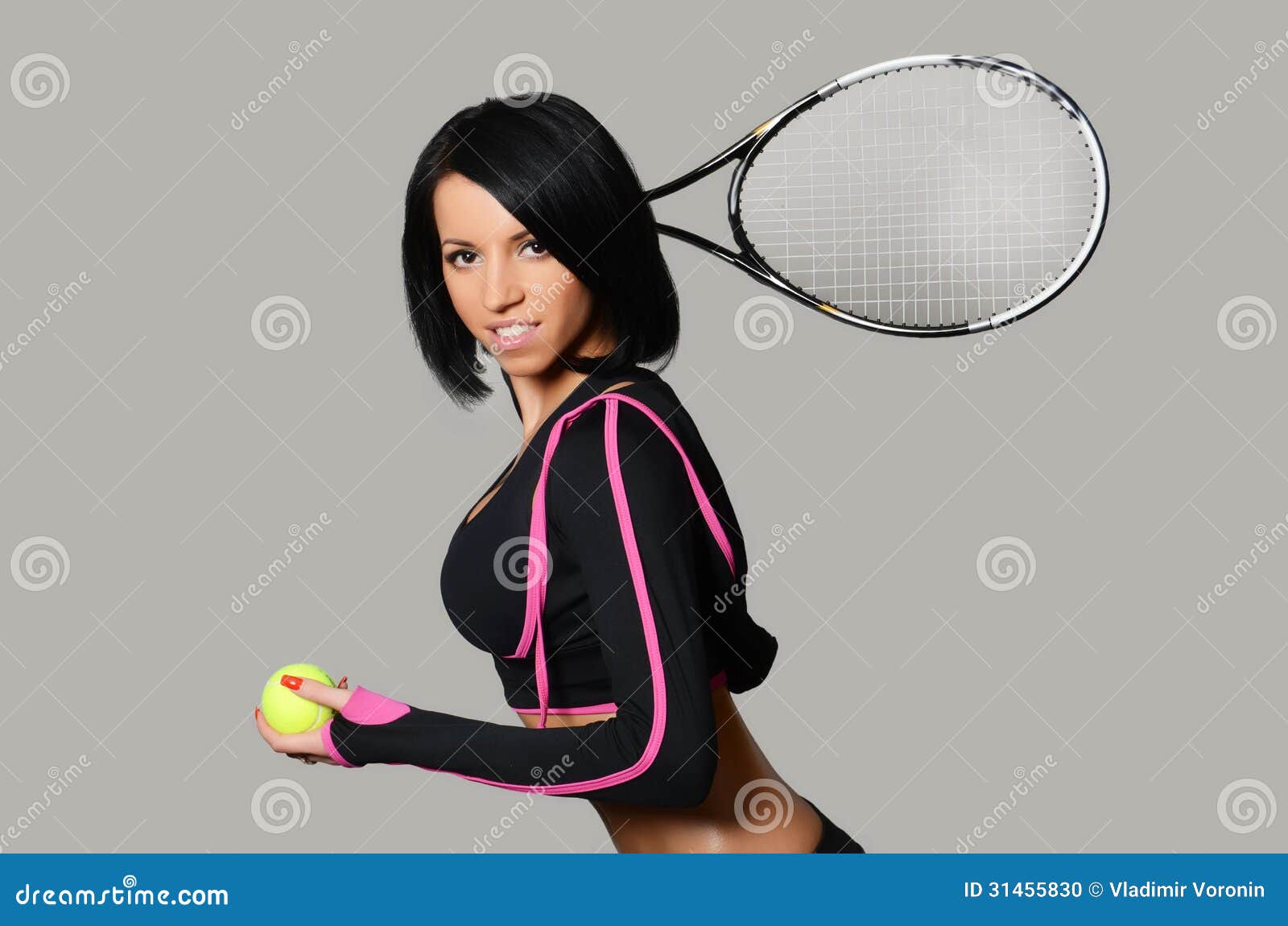 Beautiful Woman with Tennis Racket Stock Photo - Image of action ...