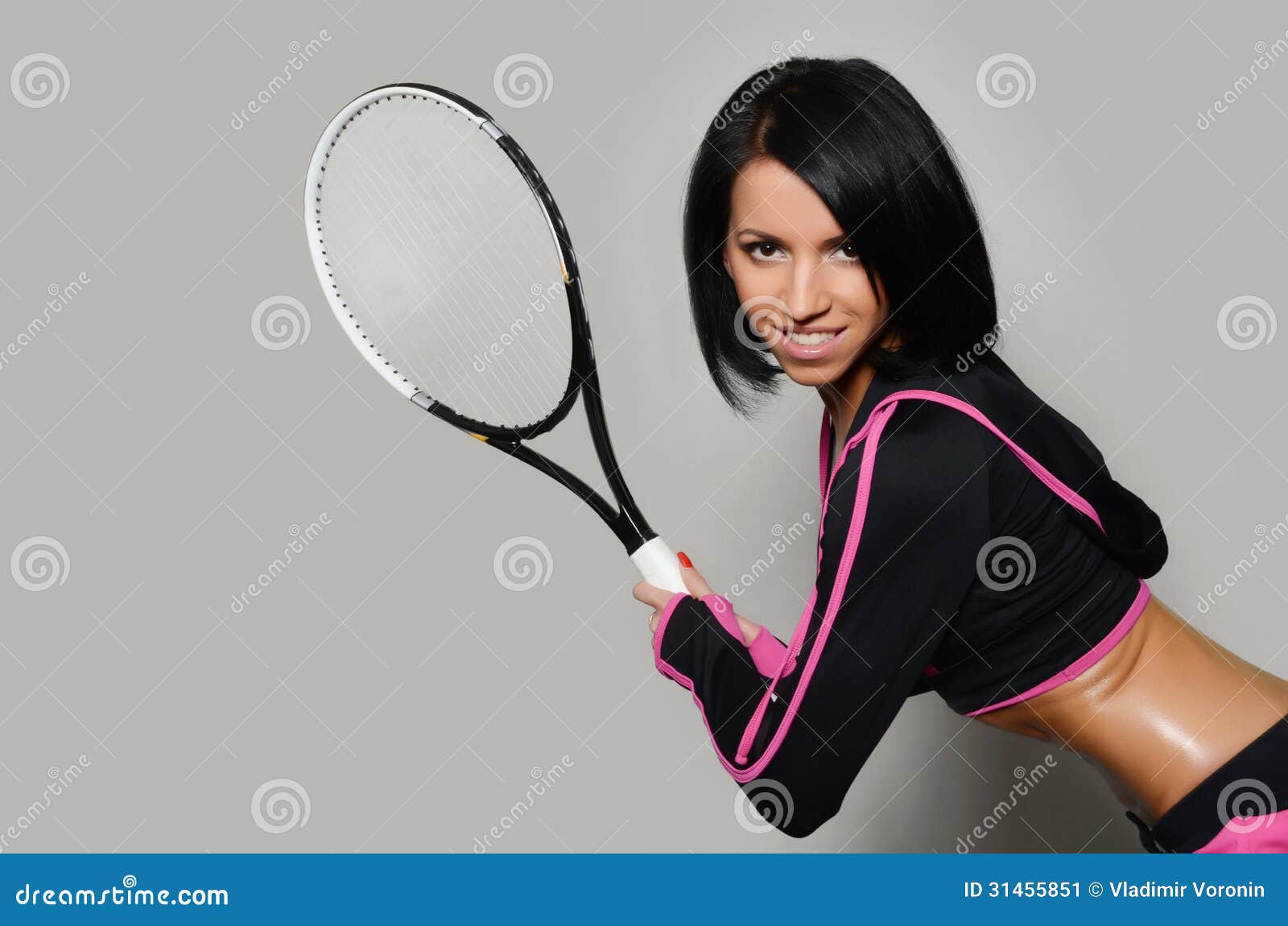Beautiful Woman with Tennis Racket Stock Image - Image of action ...