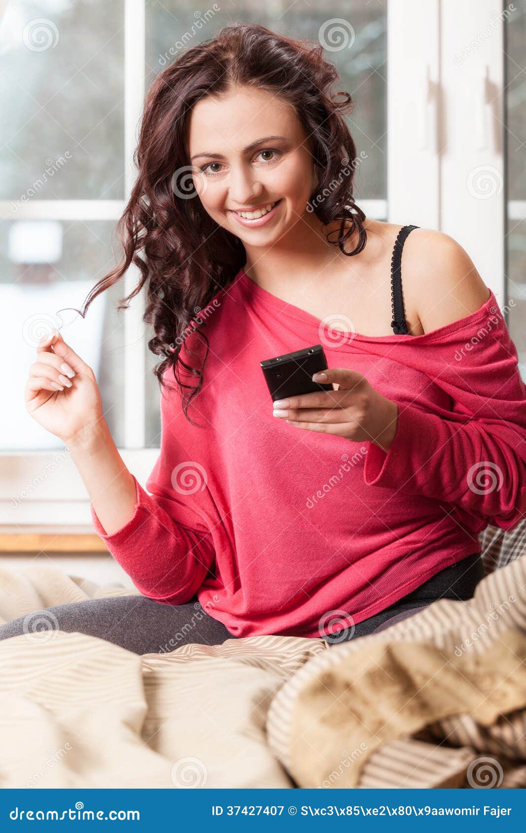 Beautiful Woman Texting with Her Phone Stock Image - Image of pretty ...