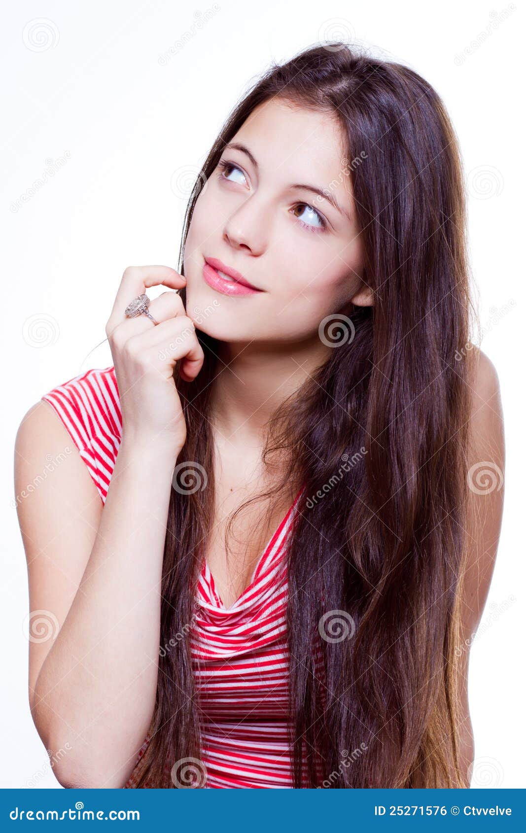 Beautiful woman thinking stock photo. Image of dreaming - 25271576