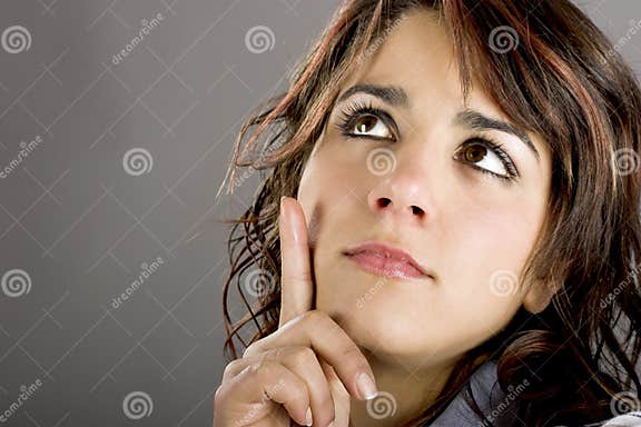 Beautiful woman thinking stock photo. Image of enjoyment - 3995466