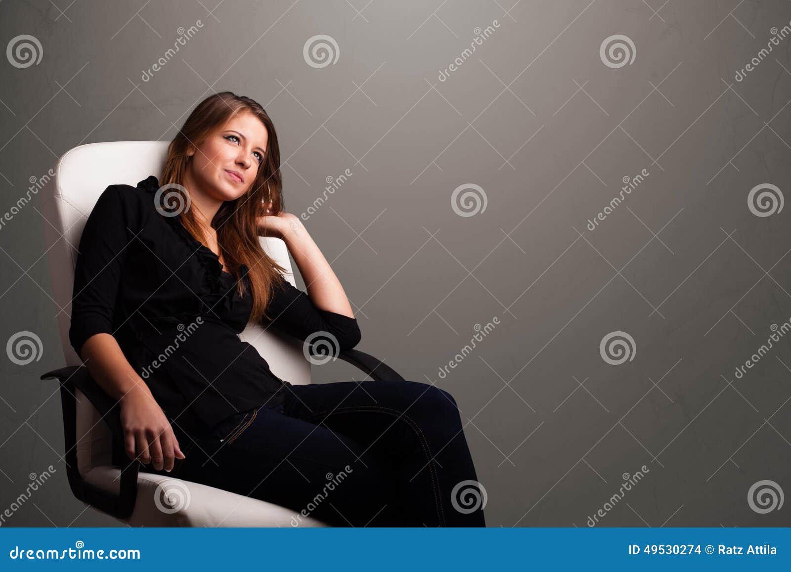 Beautiful Woman Thinking with Empty Copy Space Stock Photo - Image of ...