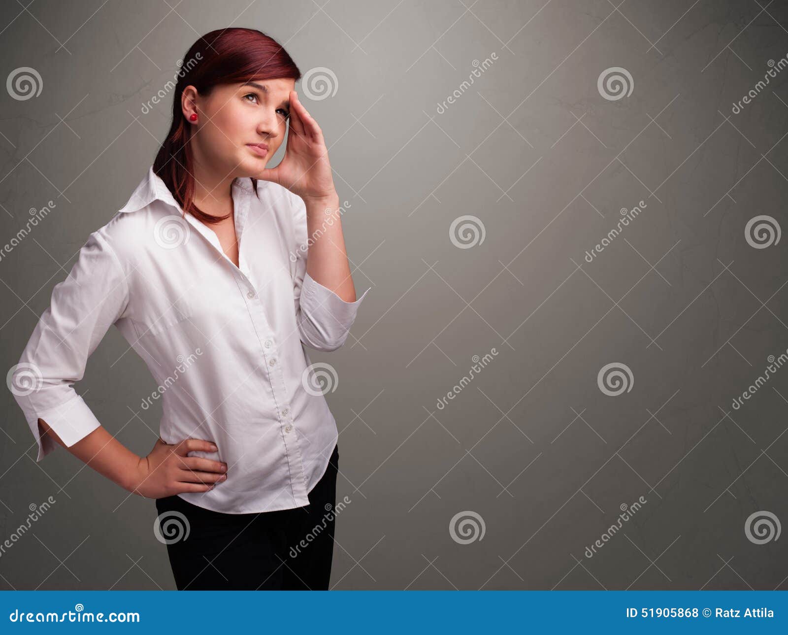 Beautiful Woman Thinking with Empty Copy Space Stock Photo - Image of ...