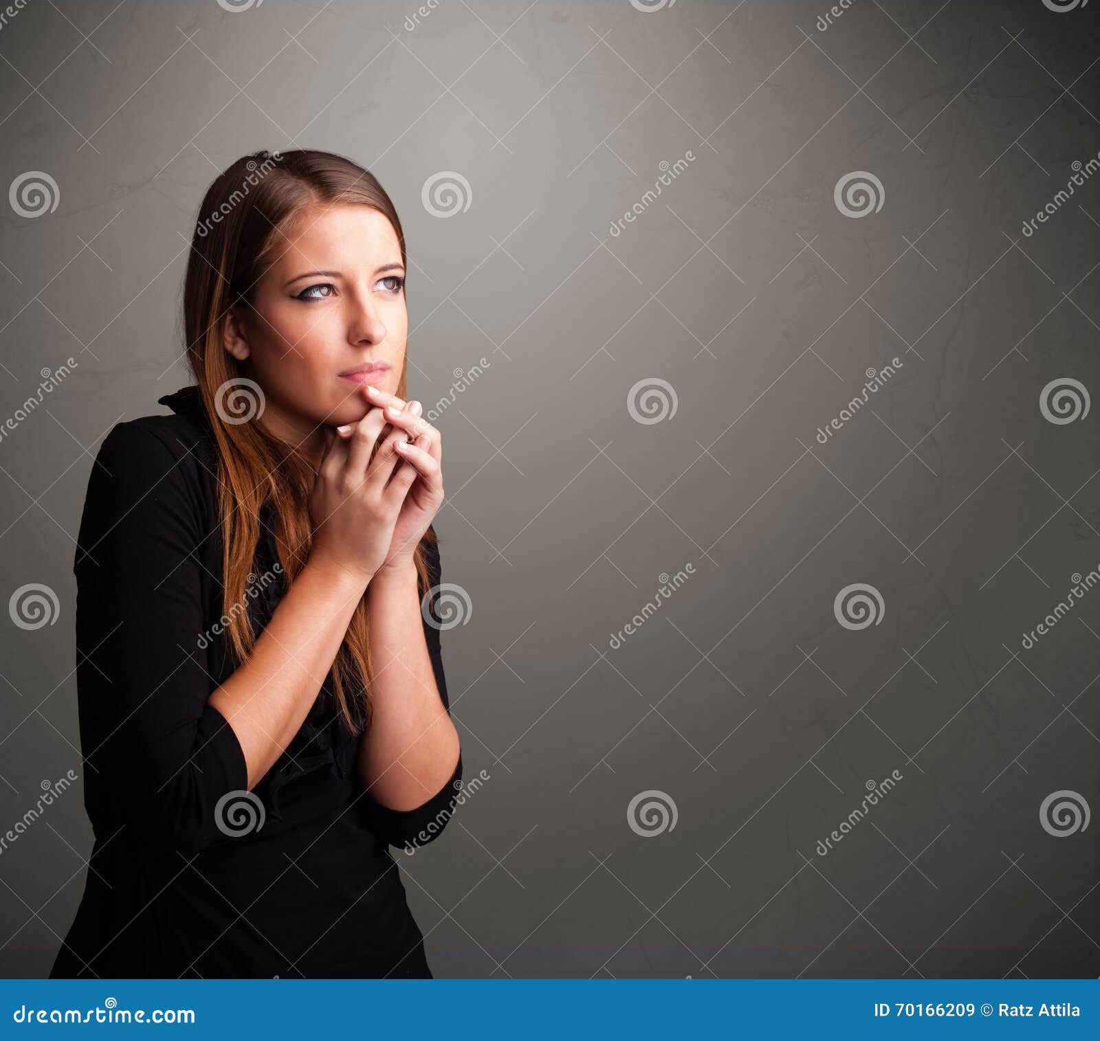 Beautiful Woman Thinking with Empty Copy Space Stock Image - Image of ...