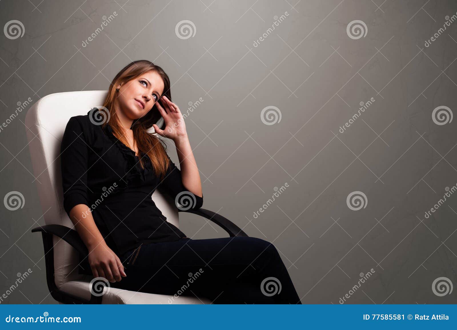 Beautiful Woman Thinking with Empty Copy Space Stock Image - Image of ...