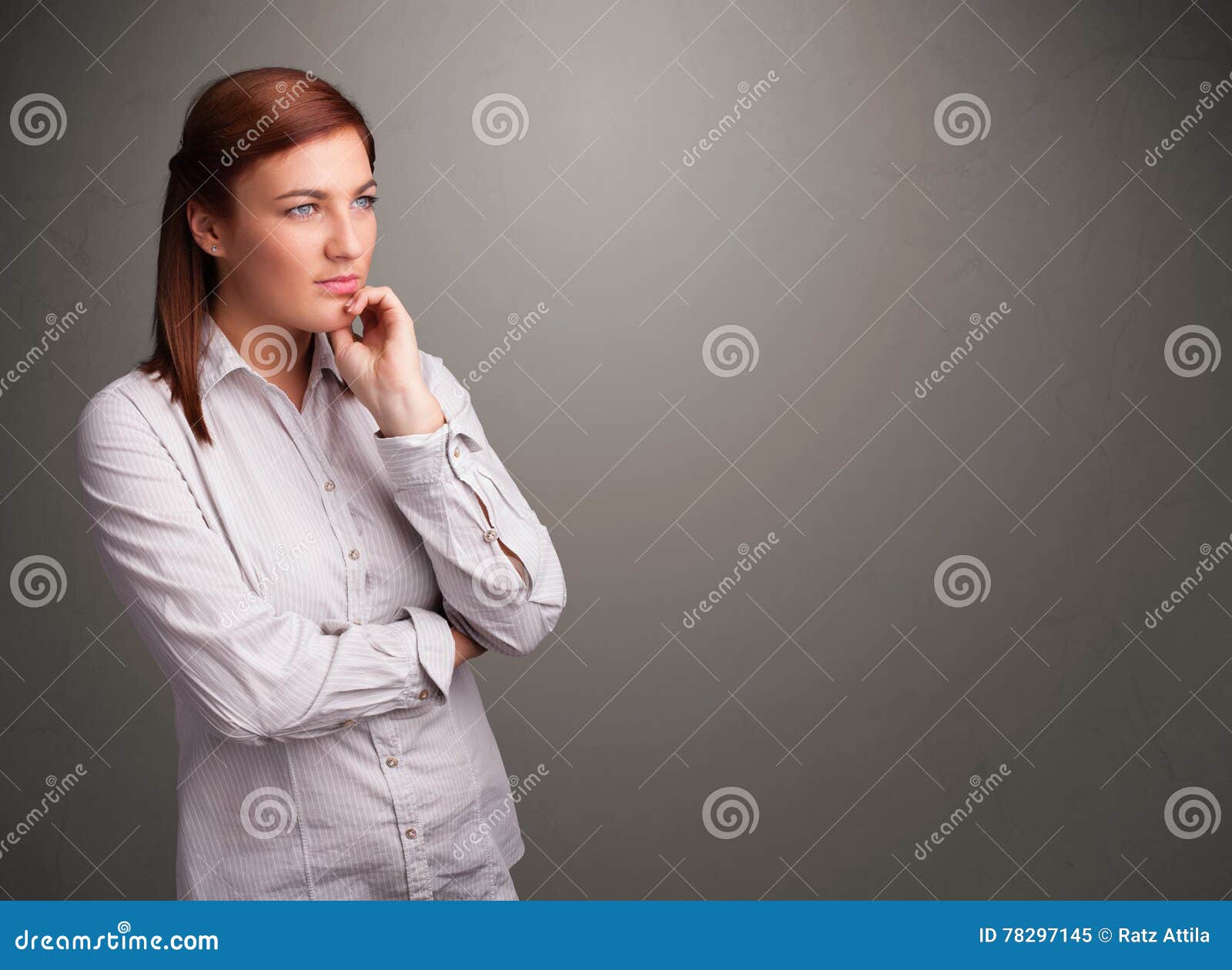 Beautiful Woman Thinking with Empty Copy Space Stock Image - Image of ...