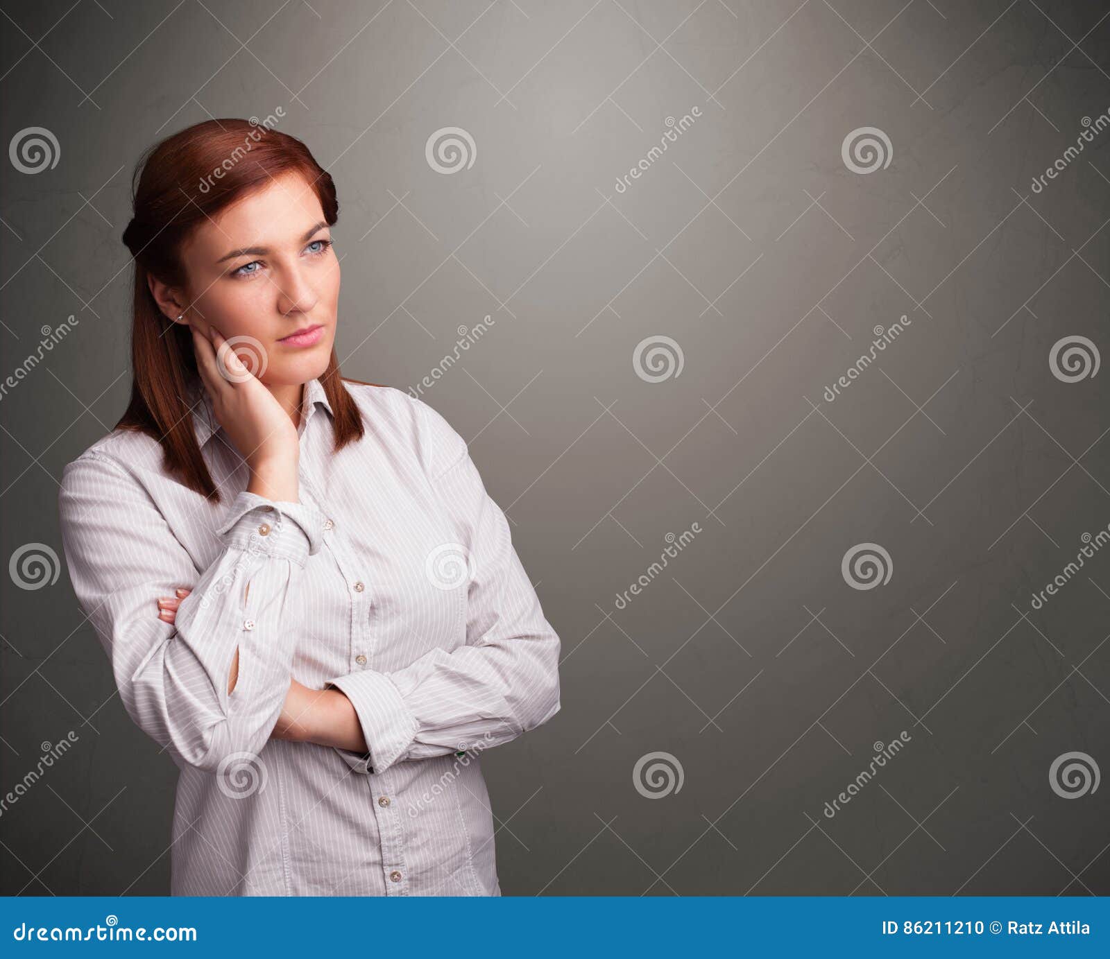 Beautiful Woman Thinking with Empty Copy Space Stock Photo - Image of ...