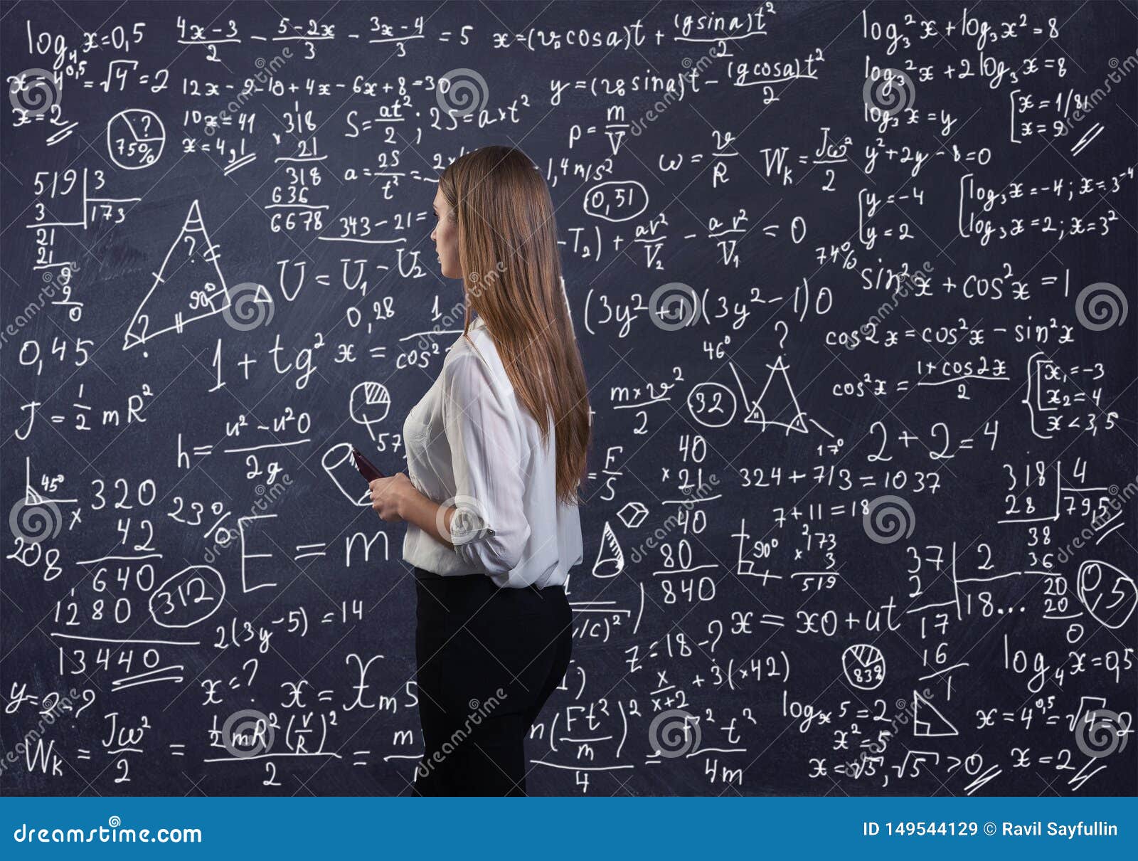 Beautiful Woman Thinking How To Solve a Math Problem Stock Image ...