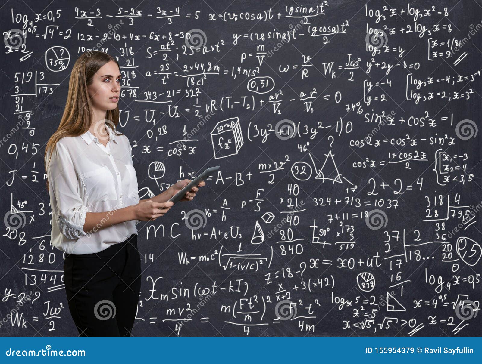 Beautiful Woman Thinking How To Solve a Math Problem Stock Image ...