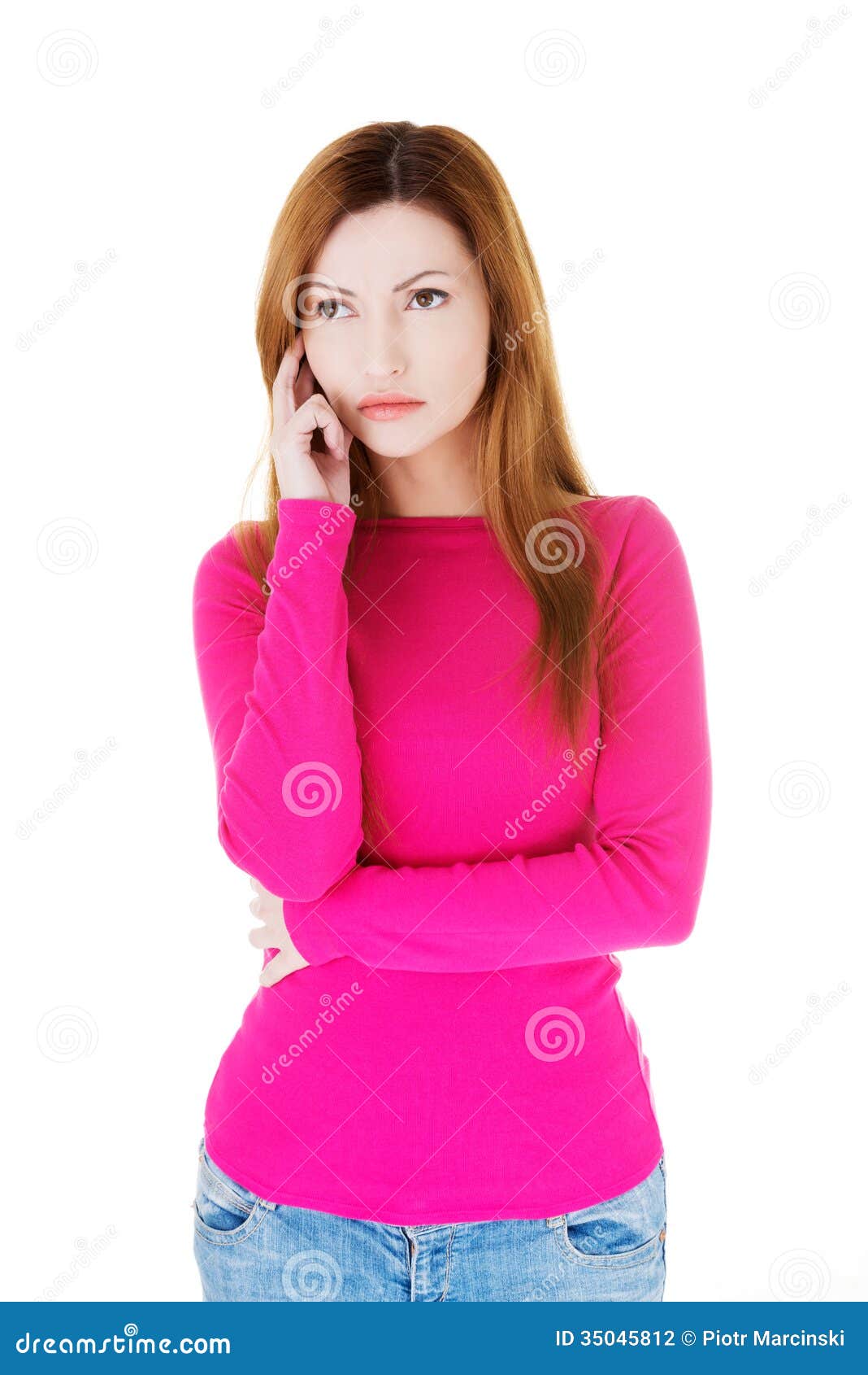 Beautiful woman thinking. stock photo. Image of makeup - 35045812