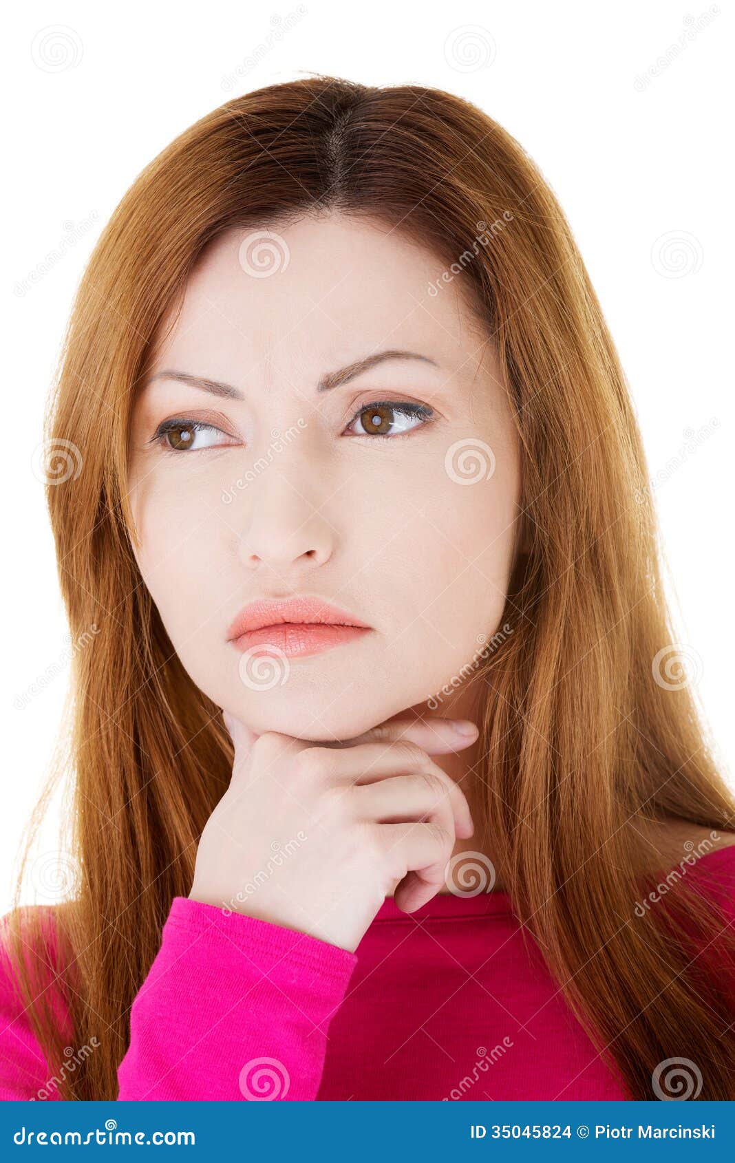 Beautiful woman thinking. stock photo. Image of care - 35045824
