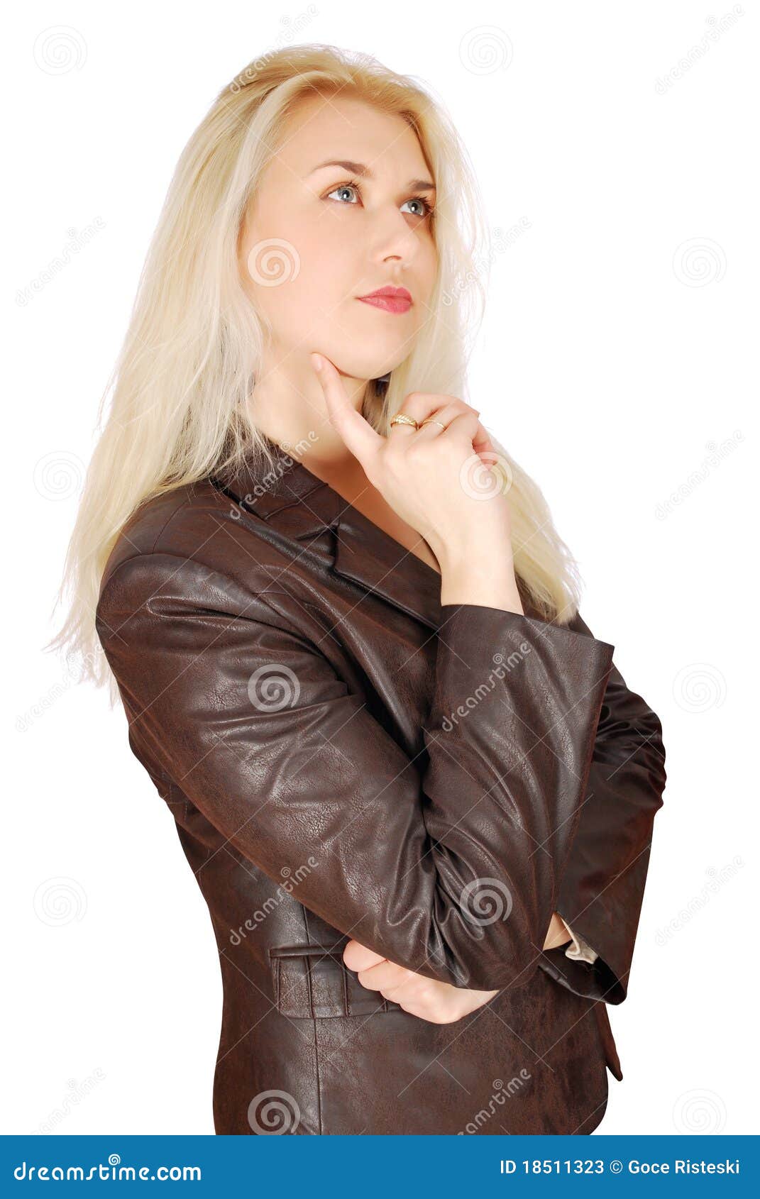 Beautiful Woman Thinking Pose Stock Image - Image of white, studio ...