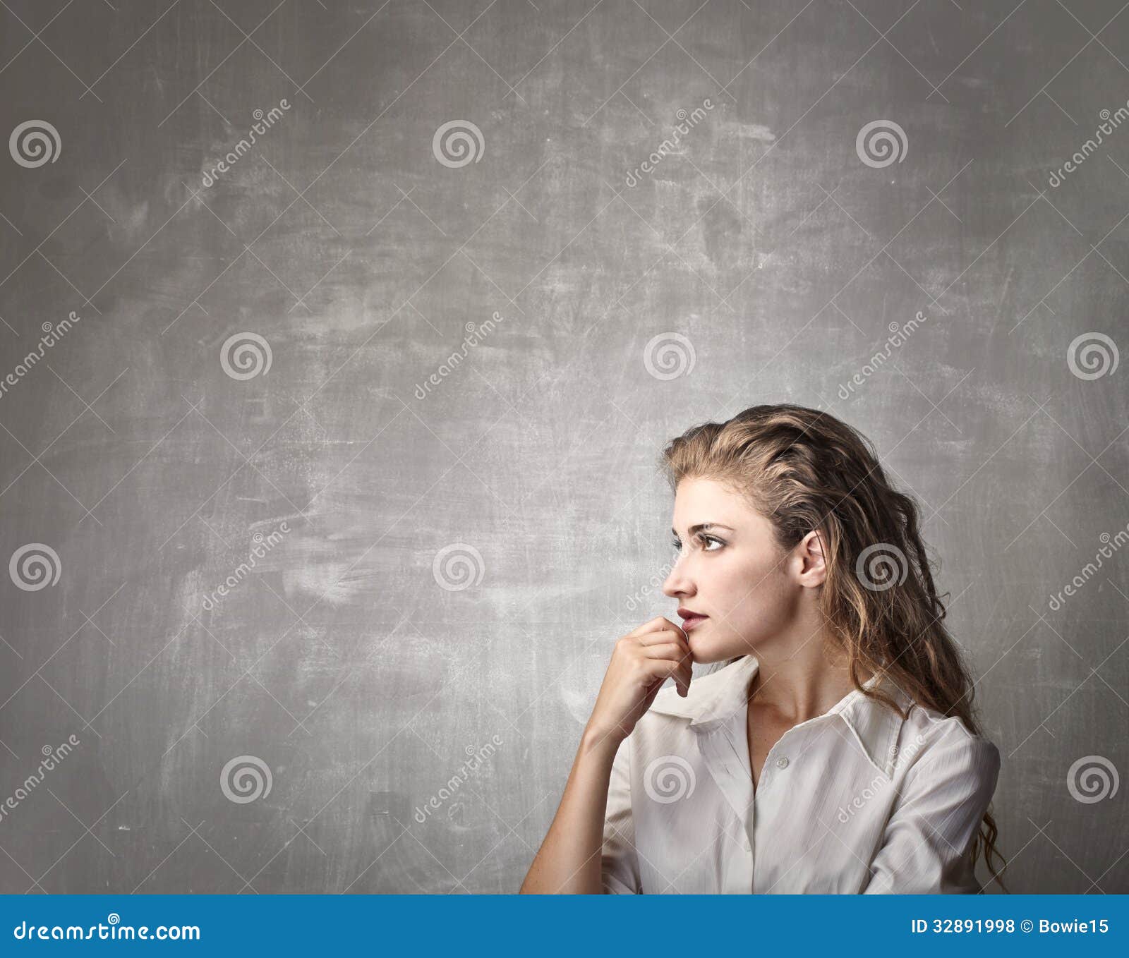 Beautiful woman thinking stock photo. Image of believe - 32891998