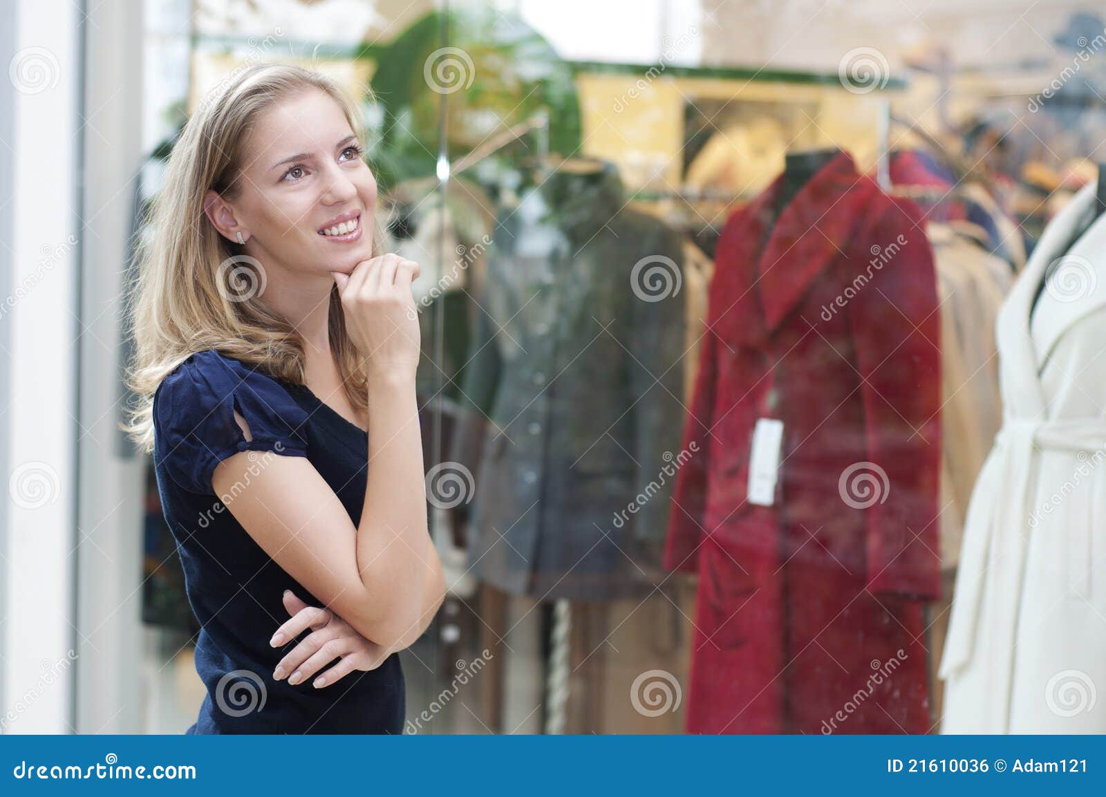 Beautiful Woman Thinking about Shopping Stock Photo - Image of adult ...
