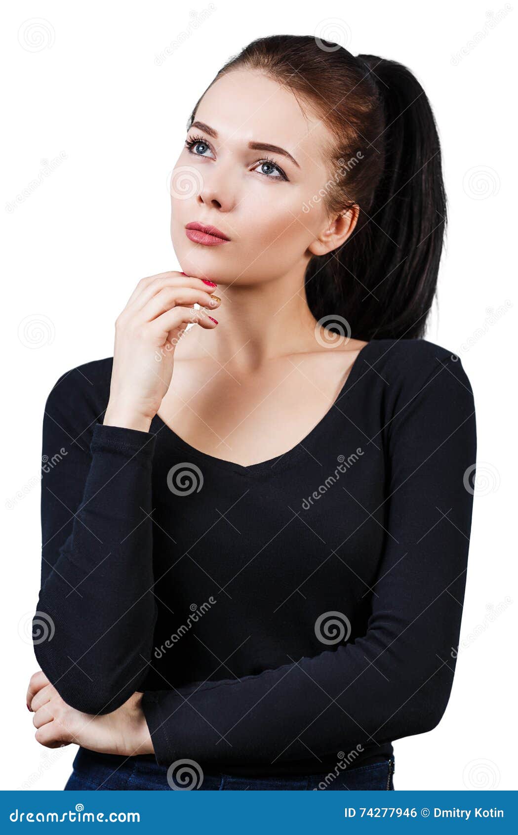 Beautiful woman thinking stock photo. Image of confident - 74277946
