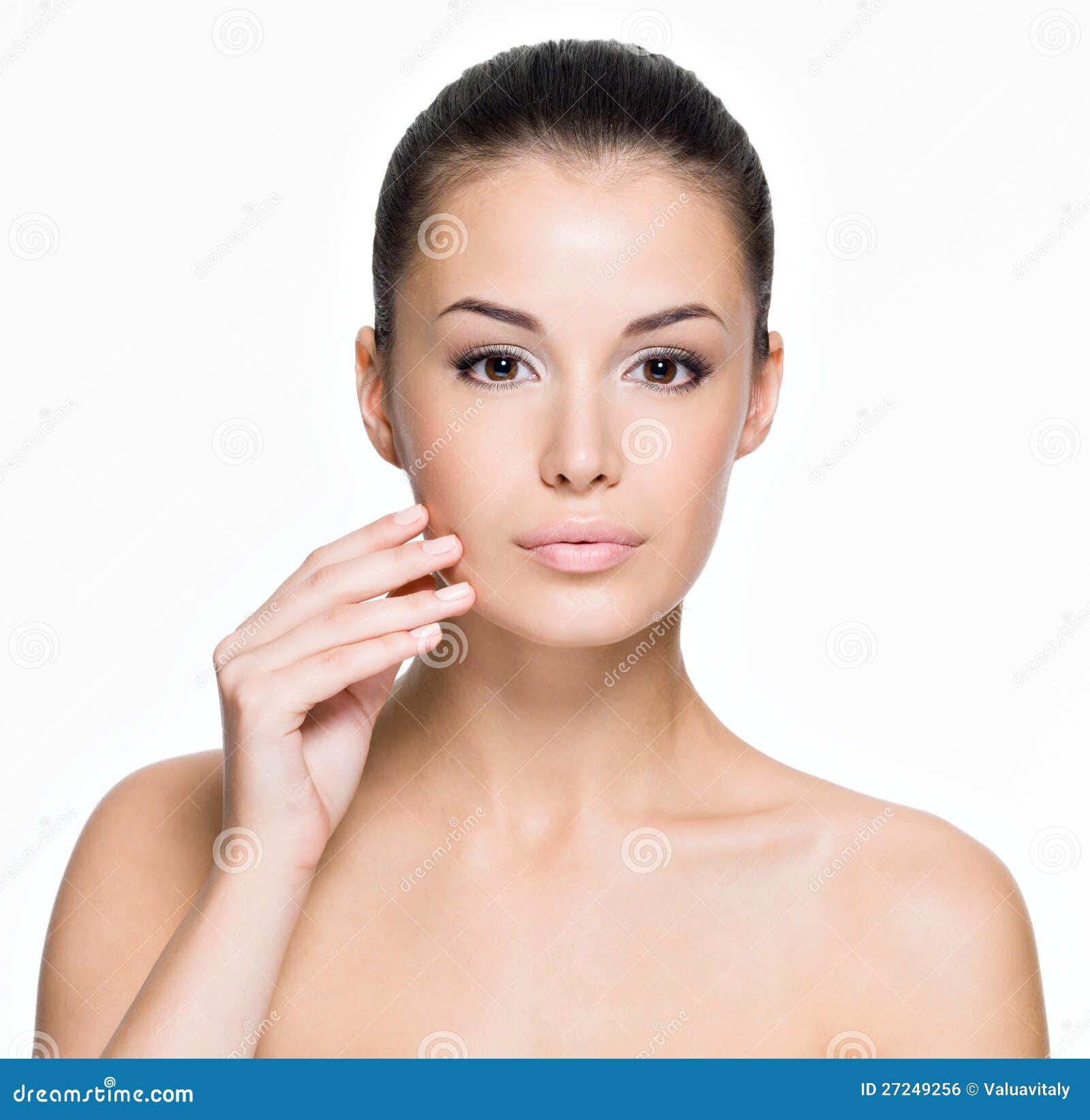 Beautiful Woman Touching Face Stock Photo - Image of attractive, health ...