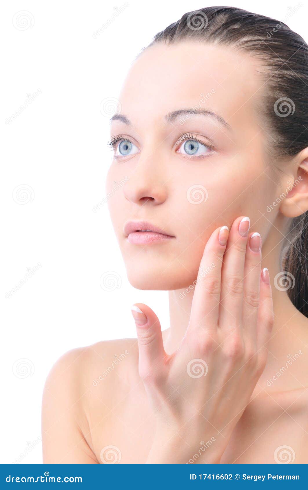 Beautiful Woman is Touching Her Face Stock Photo - Image of face ...