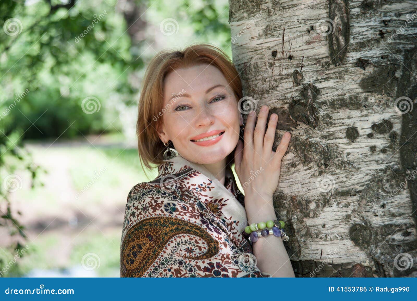 Beautiful Woman at a Tree in Summer Stock Photo - Image of woman ...
