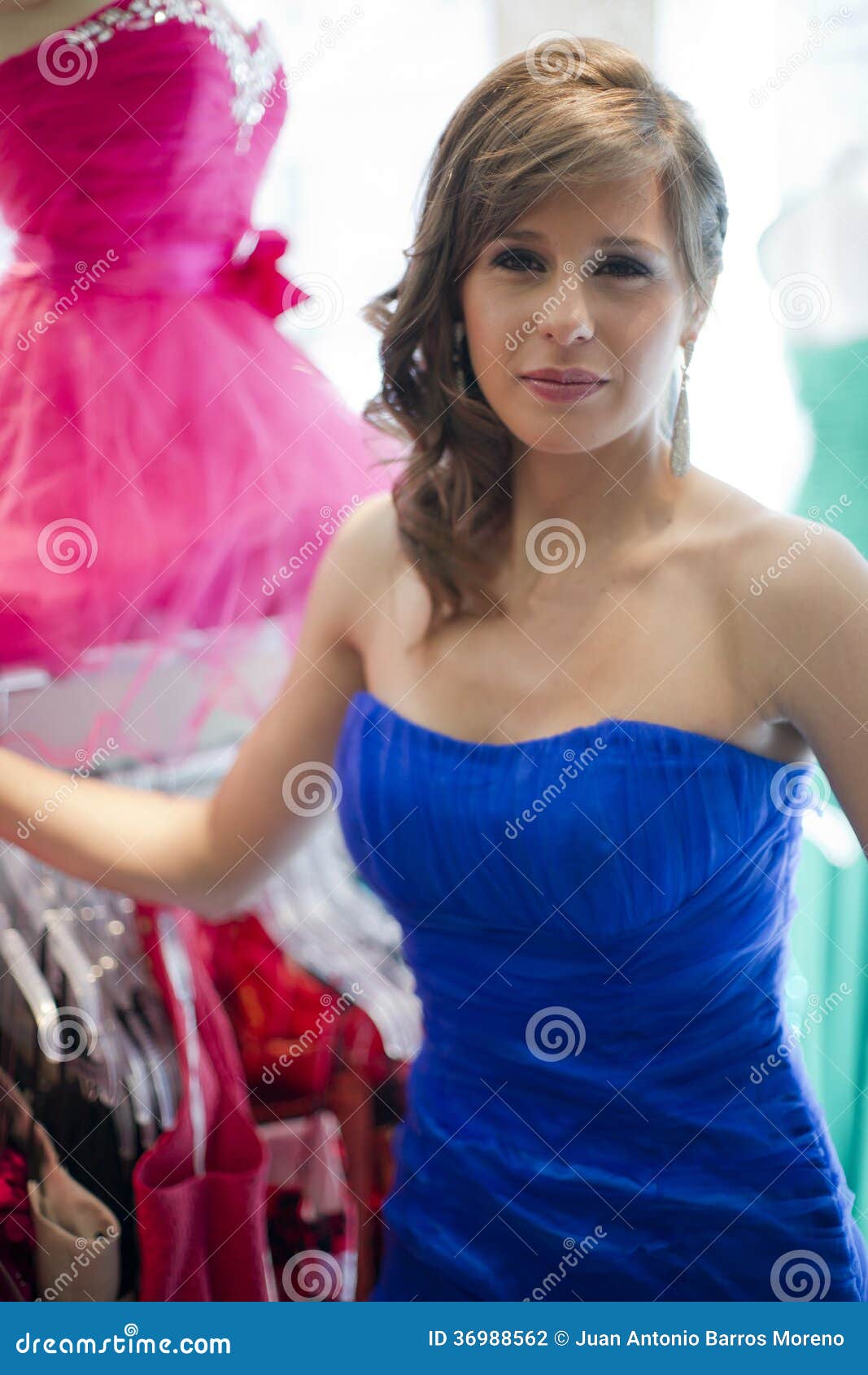Beautiful Woman Try on a Dress Stock Photo - Image of home, mirror ...