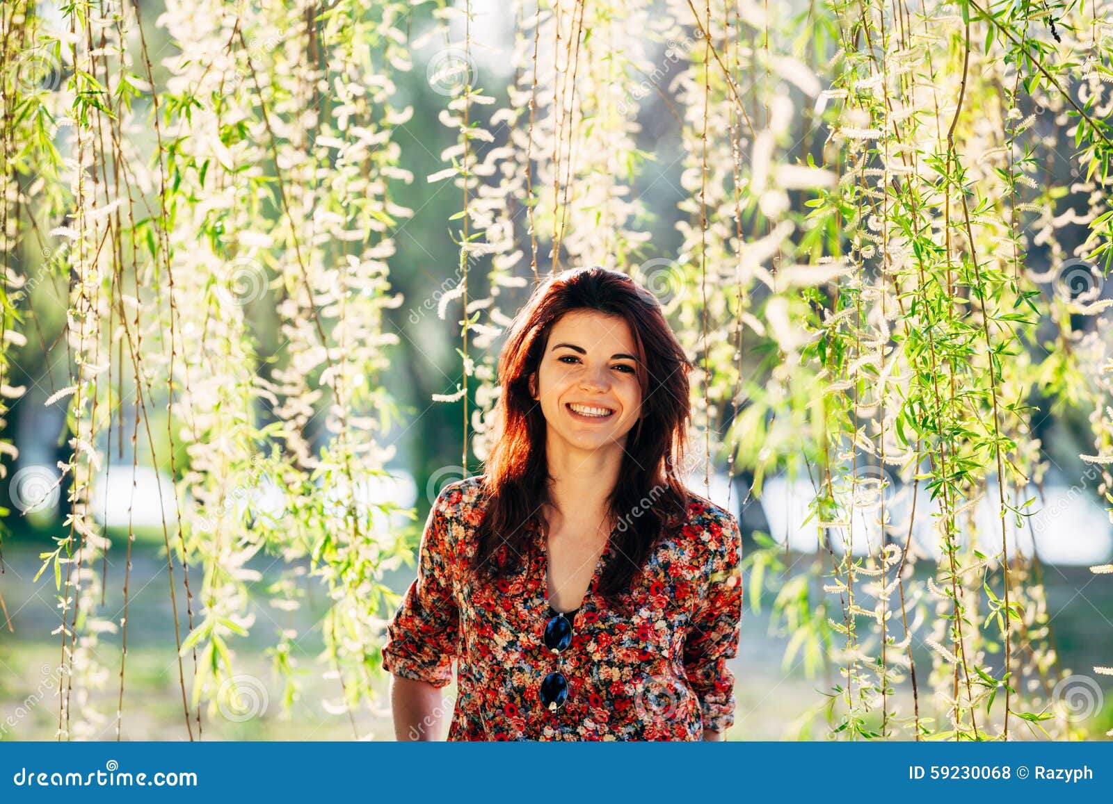 Beautiful Woman Under Tree Branches Stock Photo - Image of grass, park ...
