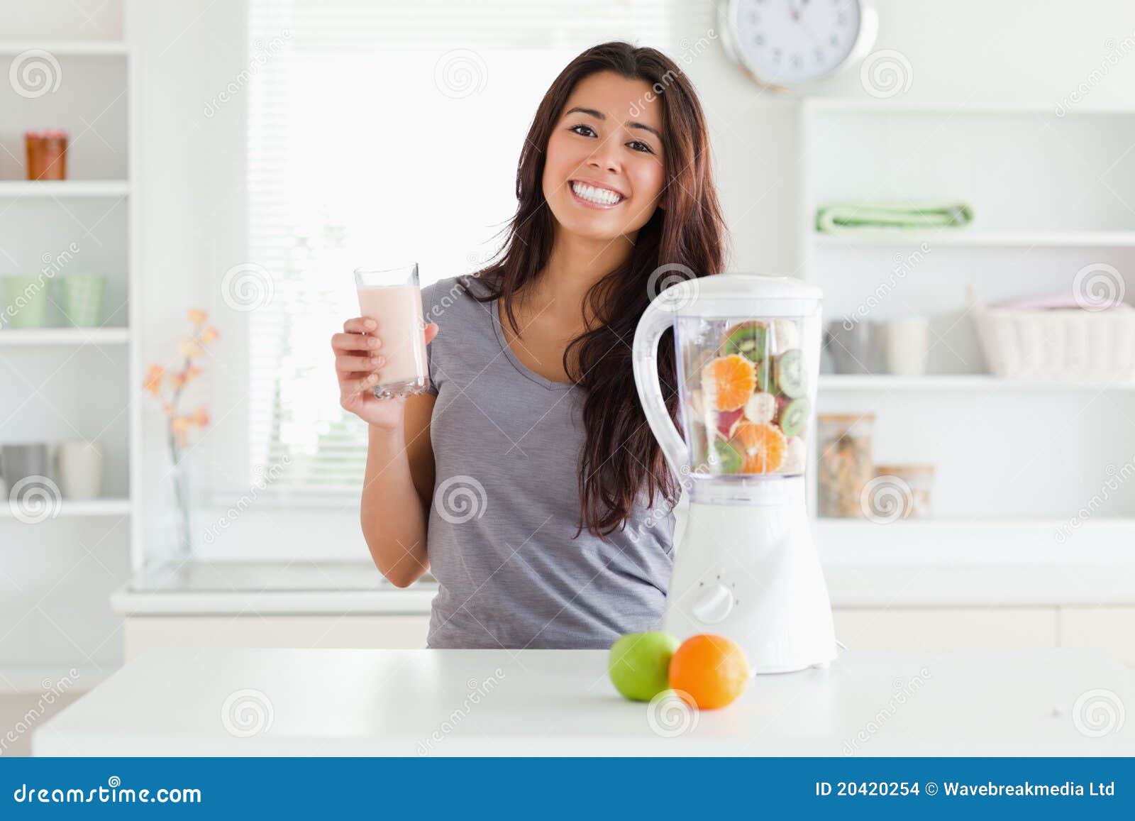 Beautiful Woman Using a Blender Stock Photo - Image of grey, juice ...