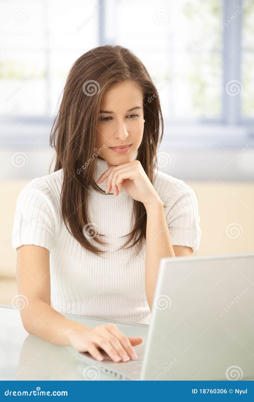 Beautiful Woman Using Computer Stock Photo - Image of female, clothing ...