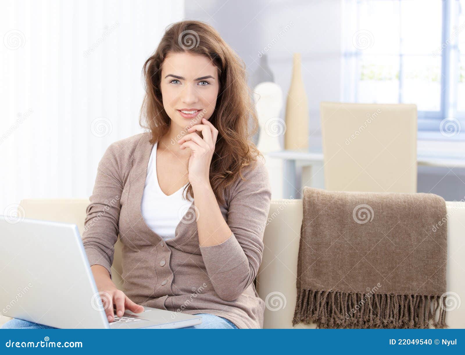 Beautiful Woman Using Laptop at Home Stock Photo - Image of attractive ...