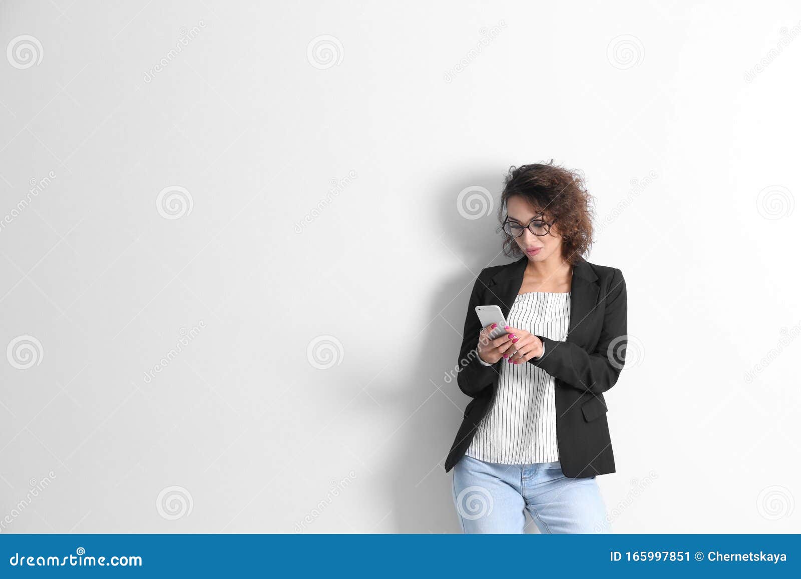 Beautiful Woman Using Phone on Background Stock Image - Image of ...