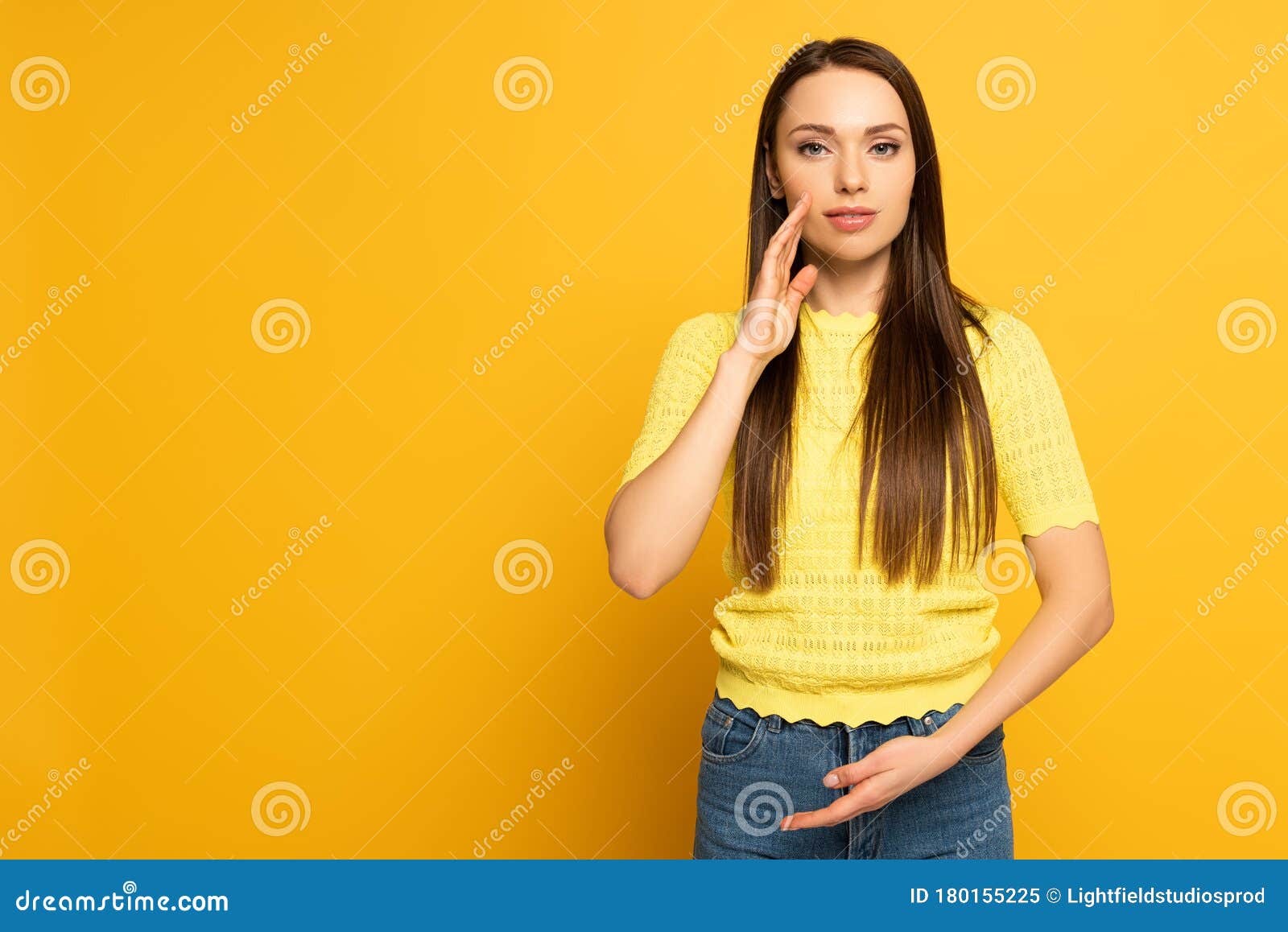 Beautiful Woman Using Sign Language Stock Image - Image of communicate ...