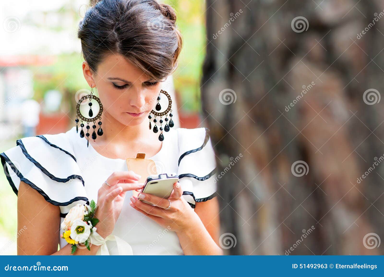Beautiful Woman Using Smartphone Stock Image - Image of happy, sitting ...
