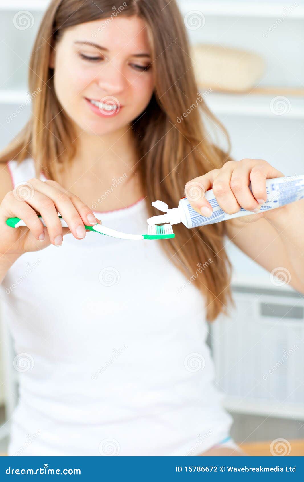 Beautiful Woman Using a Toothbrush and Toothpaste Stock Photo - Image ...