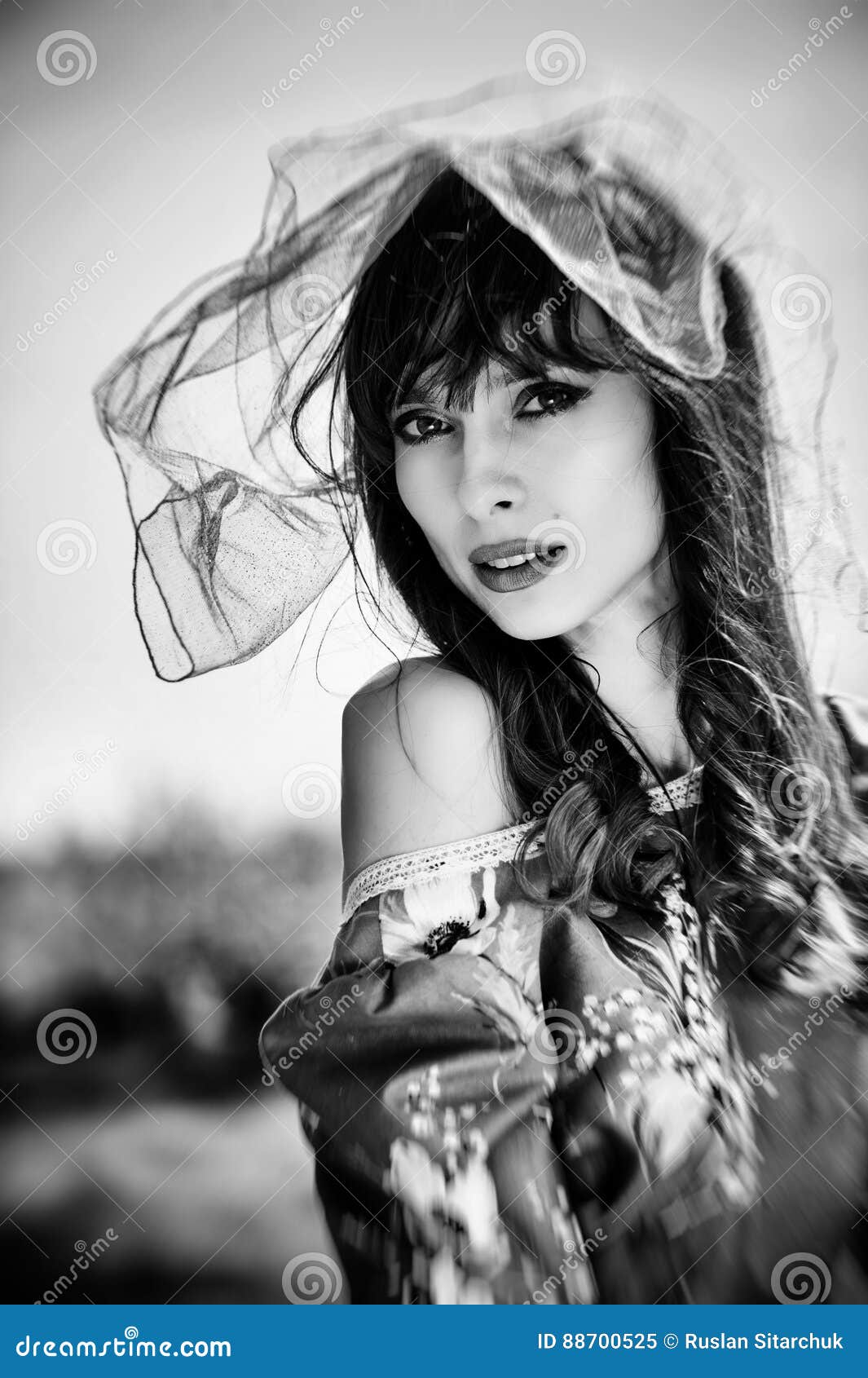 Beautiful woman with veil stock image. Image of brunette - 88700525