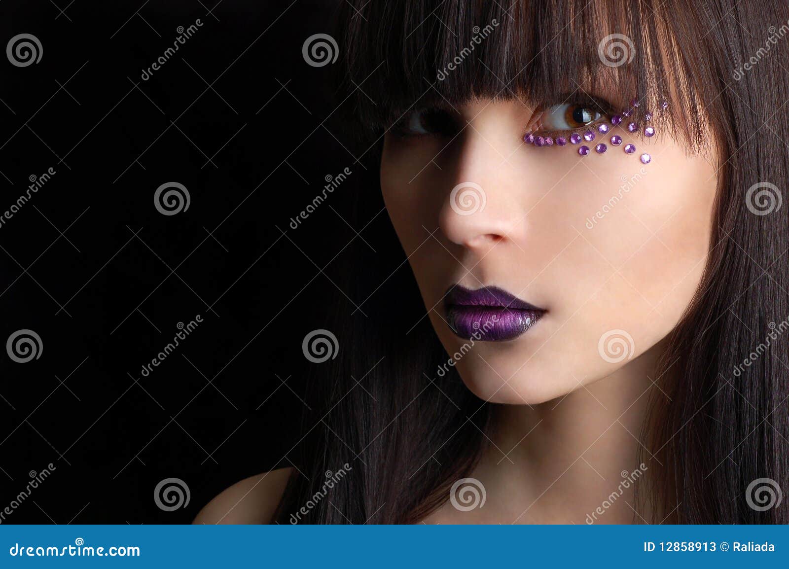 Beautiful Woman with Violet Make-up Stock Image - Image of haircut ...