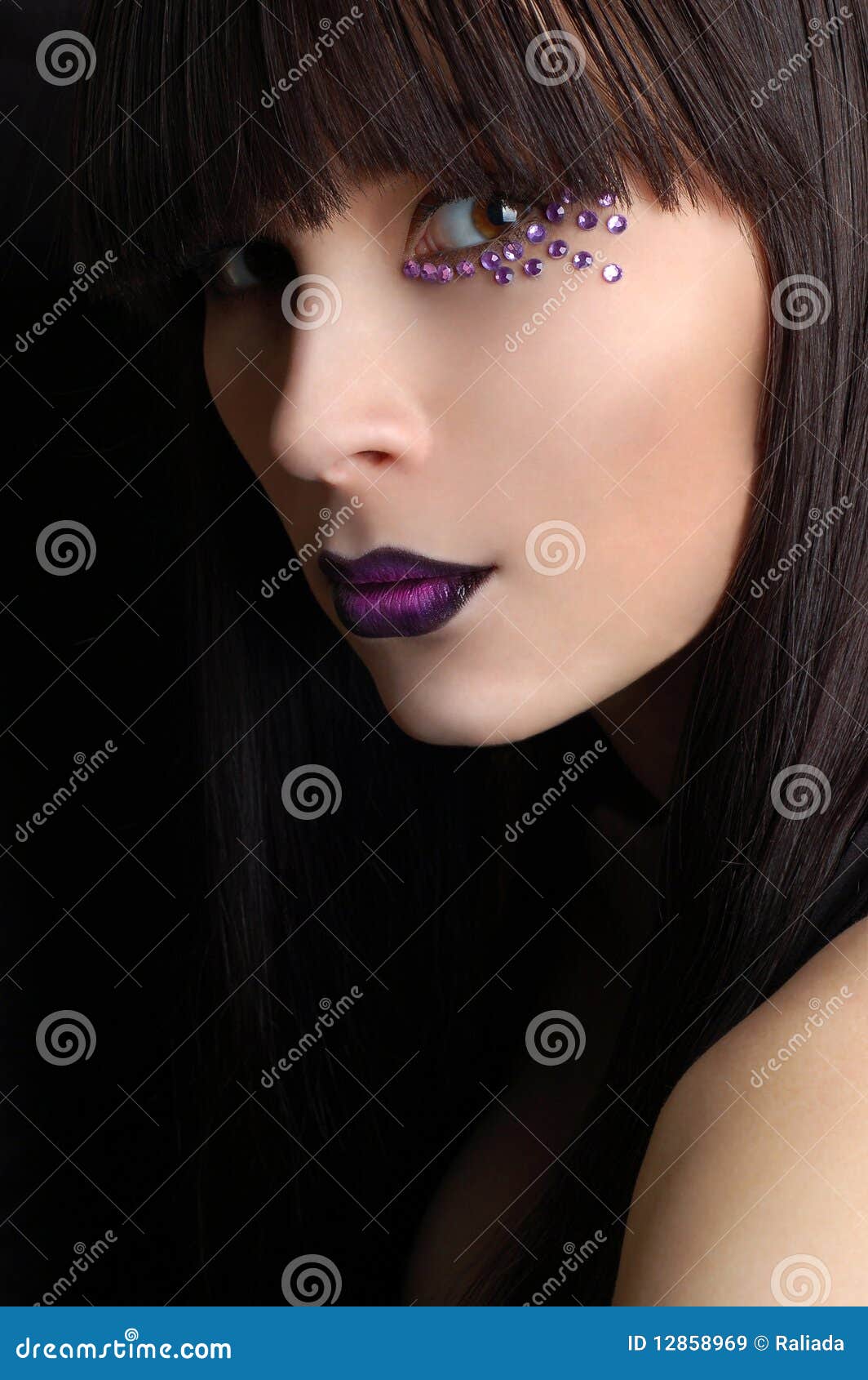 Beautiful Woman with Violet Make-up Stock Image - Image of haircut ...