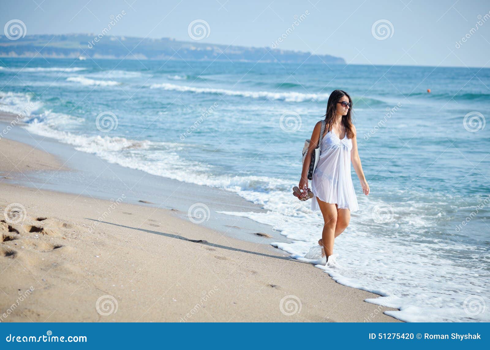 Beautiful Woman Walking on a Beach Stock Photo - Image of female, color ...