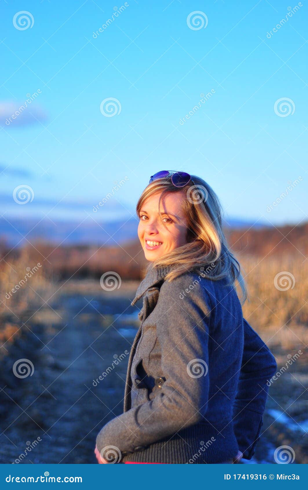 Beautiful Woman Walking, Looking Back Stock Photo - Image of love, cold ...
