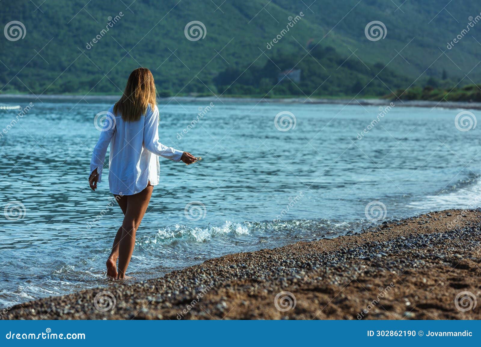 Beautiful Woman Walking by the Sea Stock Photo - Image of bathing ...