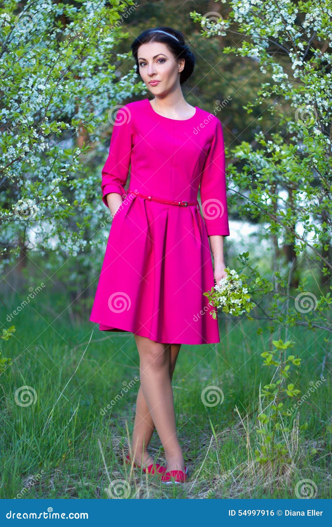 Beautiful Woman Walking in Spring Garden Stock Photo - Image of model ...
