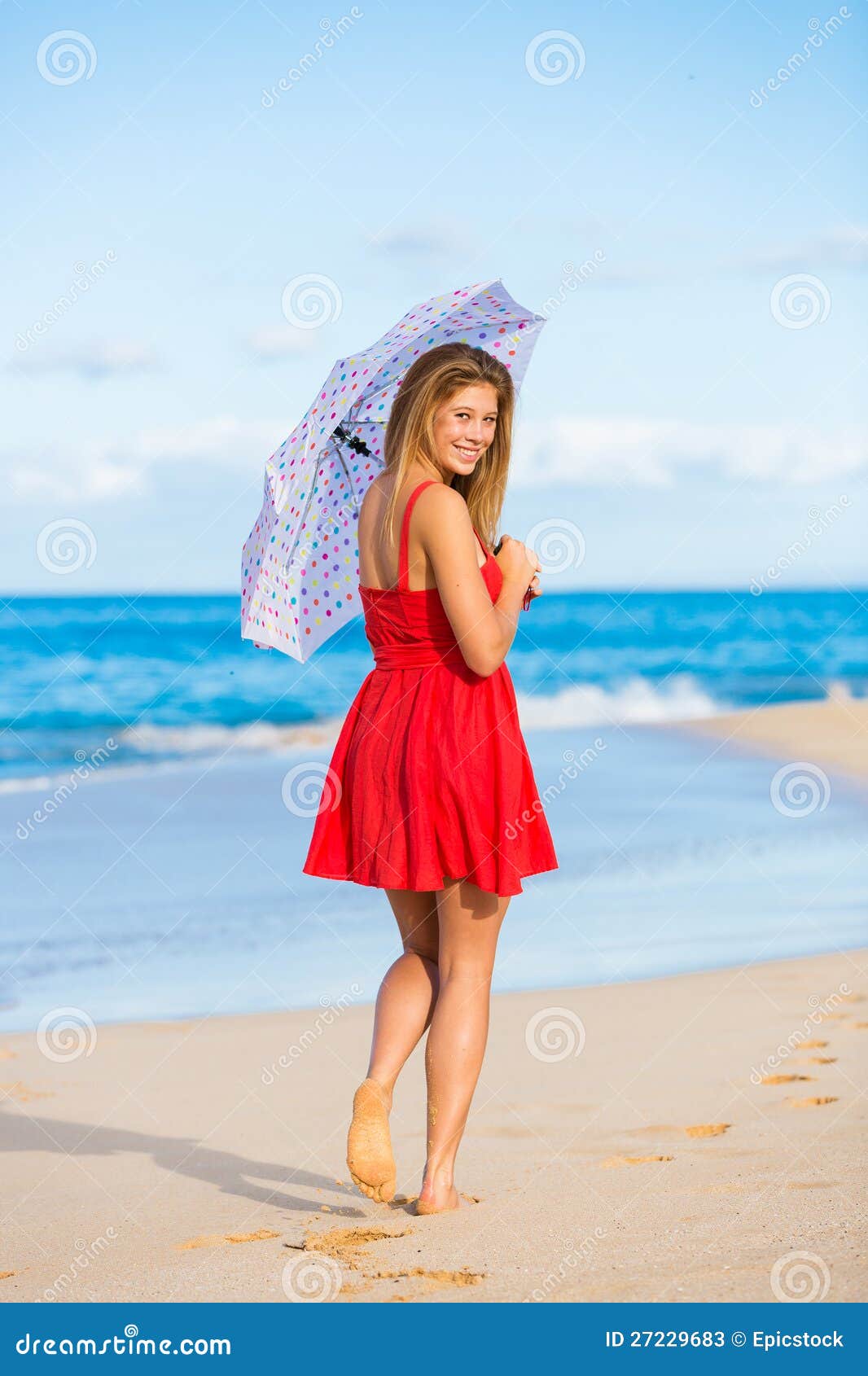 Beautiful Woman Walking on Tropical Beach Stock Image - Image of model ...